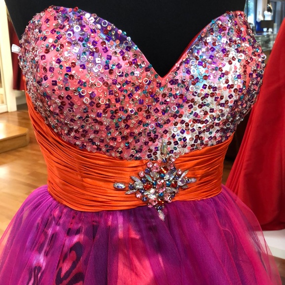 Riva Designs | Dresses | Multi Color Prom Dress With Sequins And Beads ...